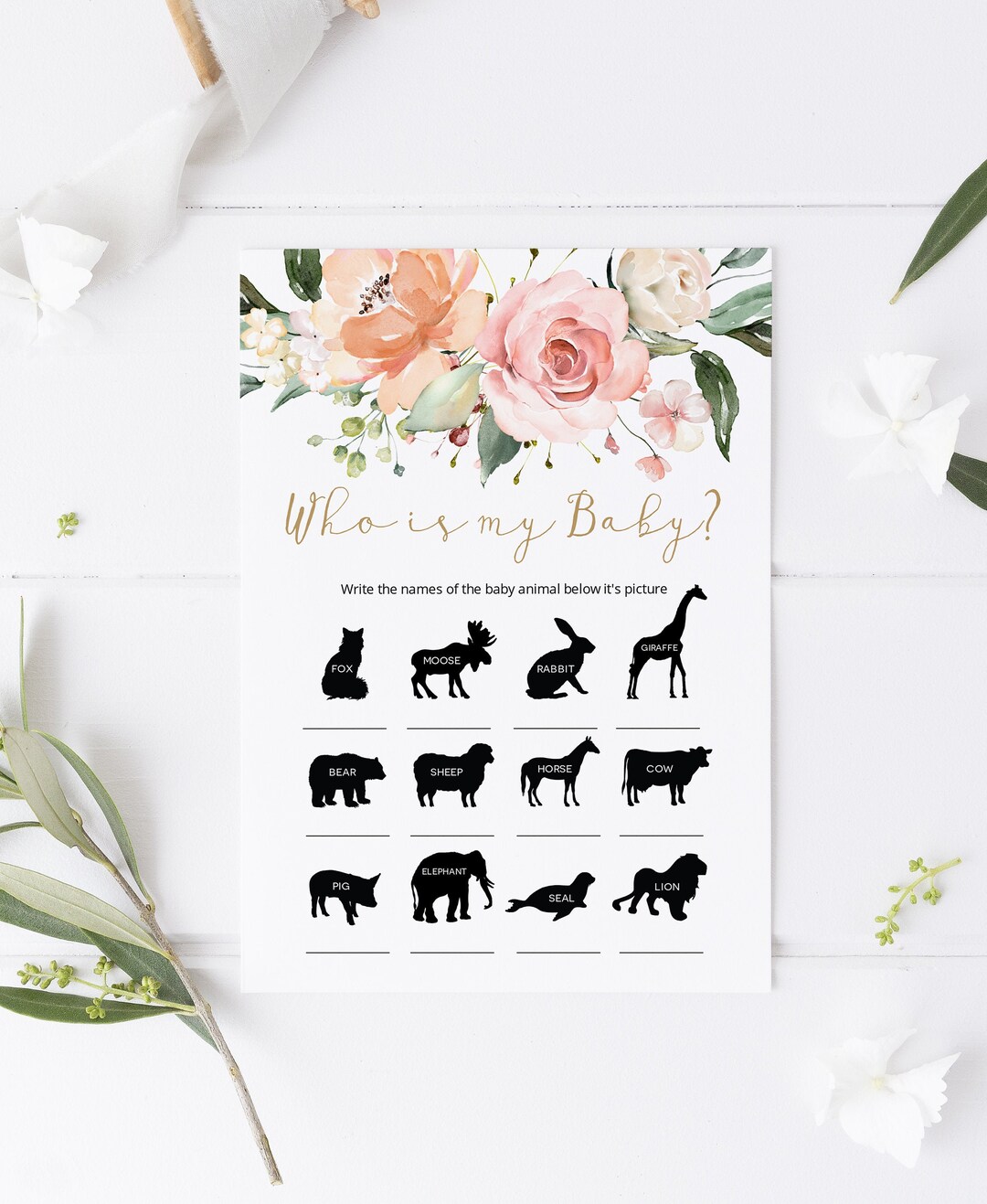 Baby Animal Names Baby Shower Game Floral Baby Shower Games - Etsy