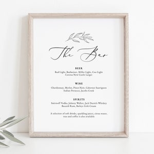 Printable Bar Sign, Bar Menu Sign, Editable Tempalte, Bar Menu Wedding ...