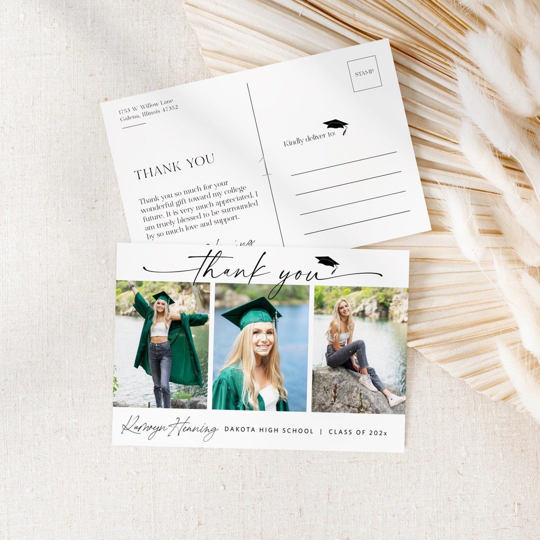 Graduation Thank You Post Card, Graduation Thank You Card Template ...