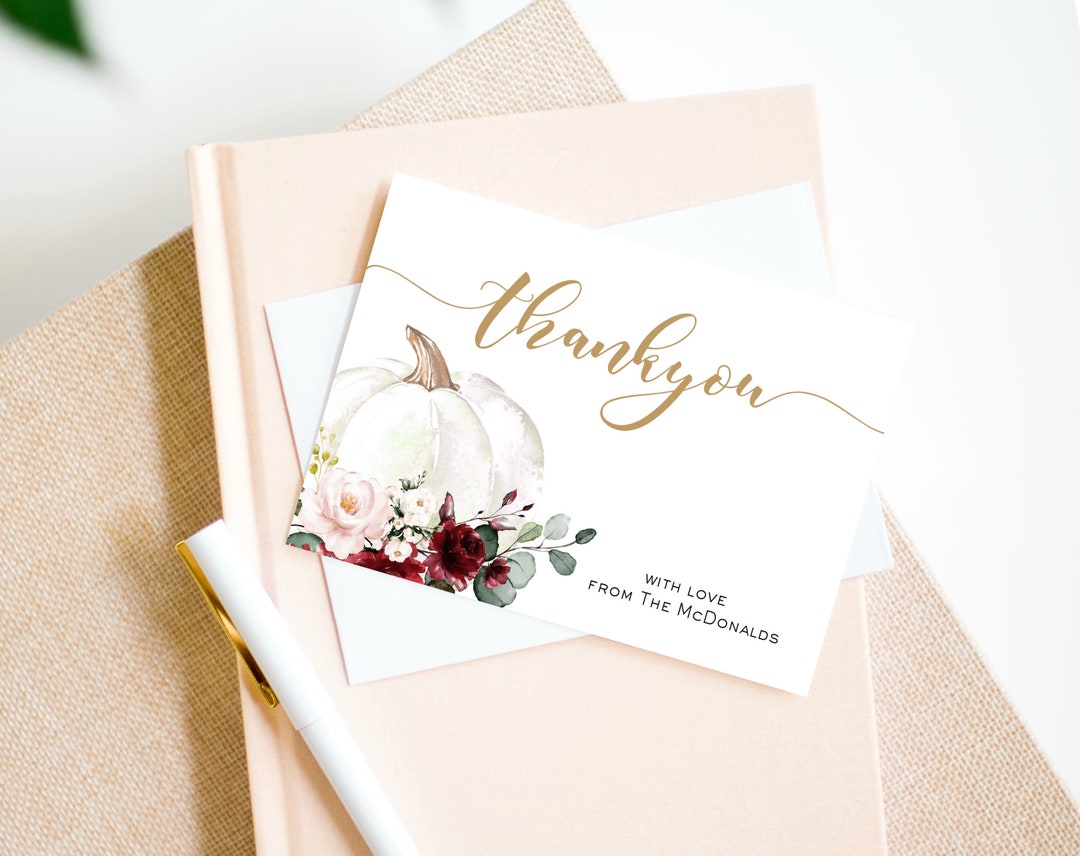 Pumpkin Thank You Card, Printable Thank You, Folded Thank You Note Card ...