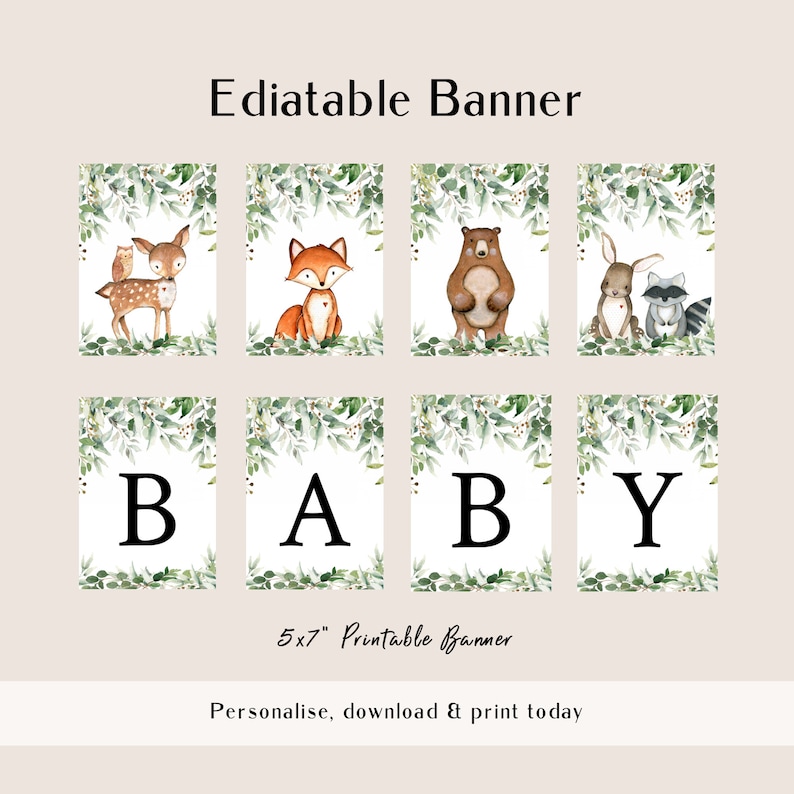 Woodland Animals Banner Greenery Baby Shower Banner Woodland | Etsy