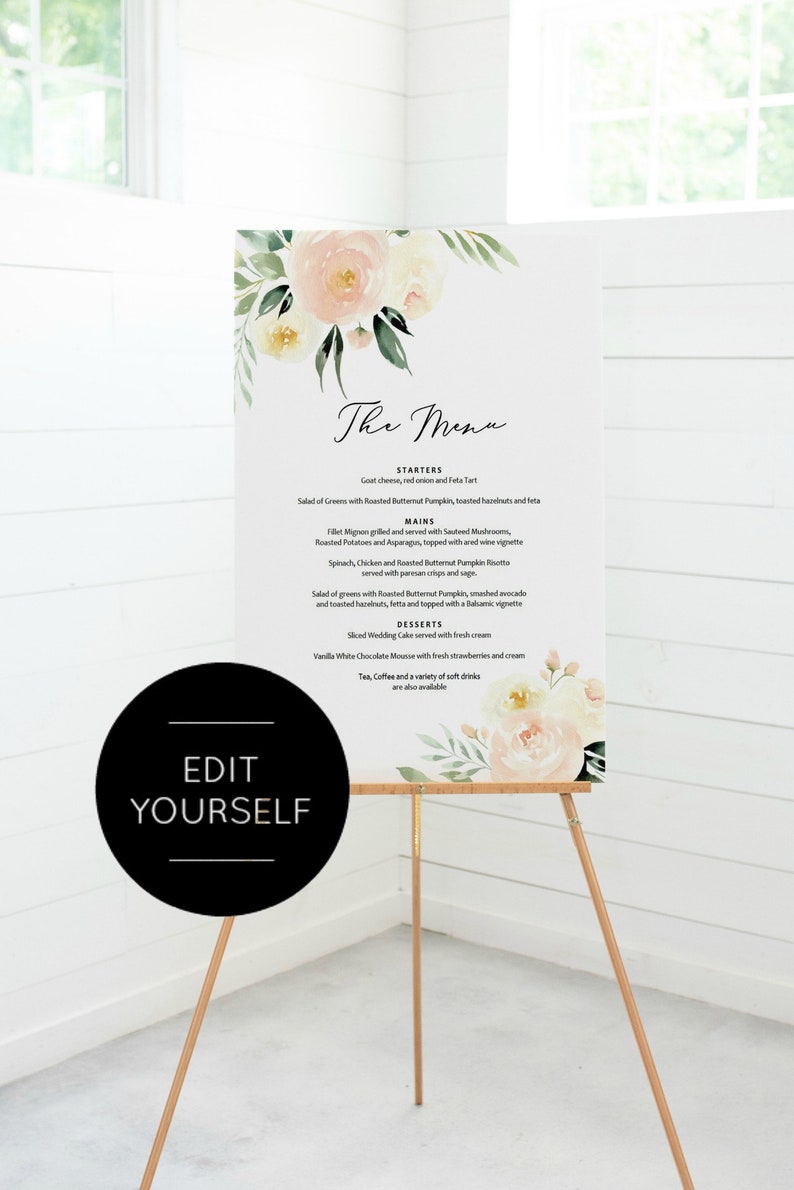 Wedding Menu Sign Printable Wedding Menu Poster Blush | Etsy