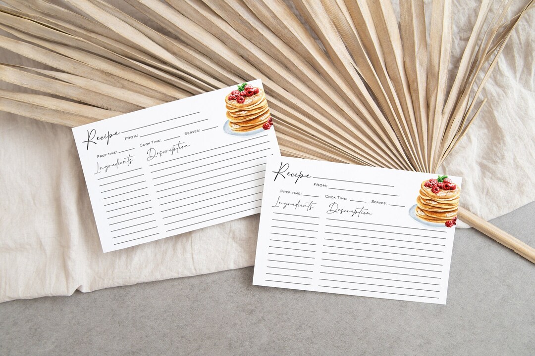 Pancake Recipe Card Printable, Brunch Recipe Card Template, Diy Recipe ...