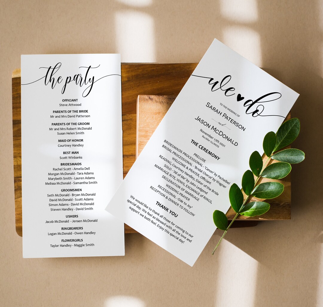 Calligraphy Wedding Program Template, Printable Wedding Program ...