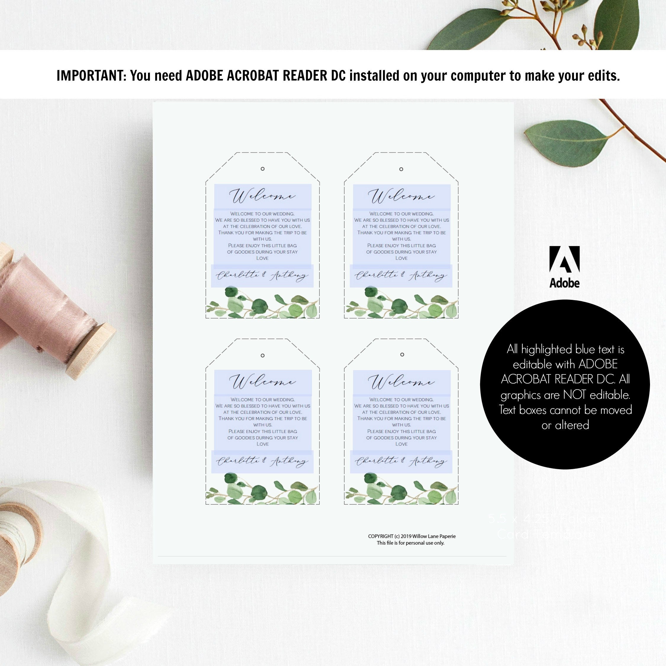 Wedding Welcome Tag Printable Welcome Tag Template Greenery | Etsy