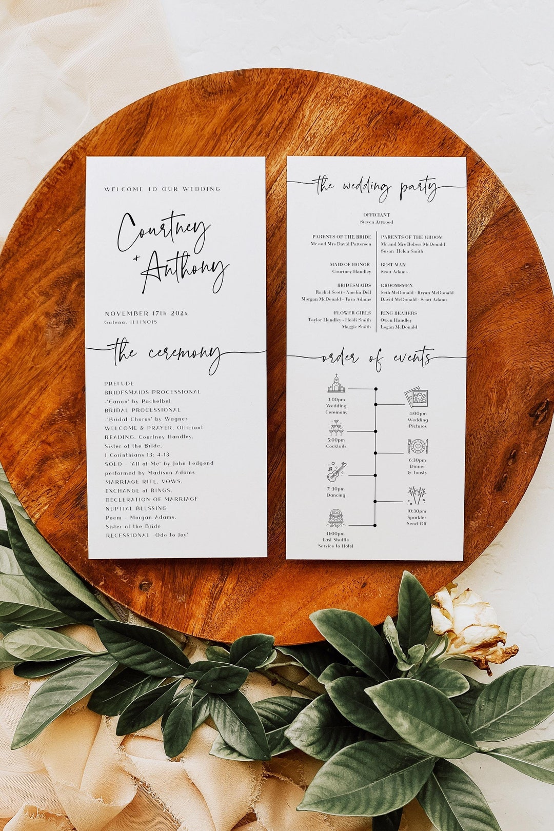 Minimalist Wedding Timeline Program, Editable Wedding Ceremony Program ...