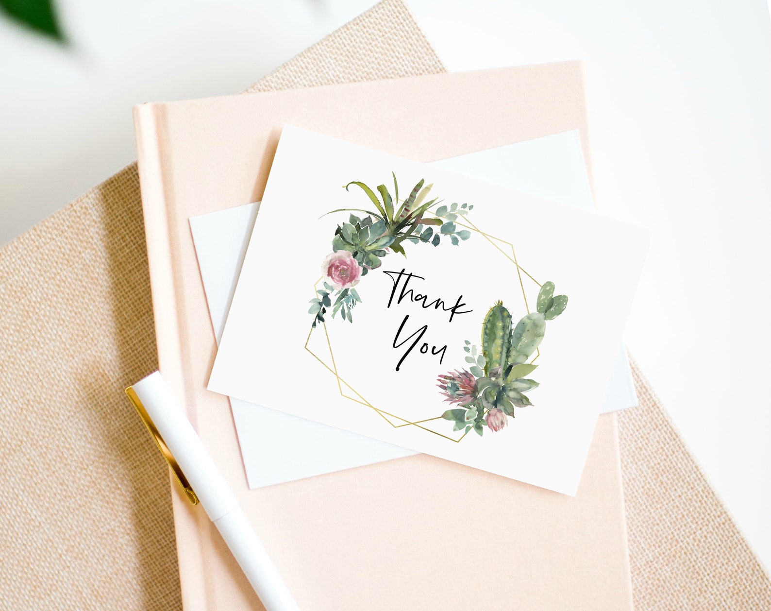Cactus Thank You Card Cactus Geometric Thank You Card - Etsy