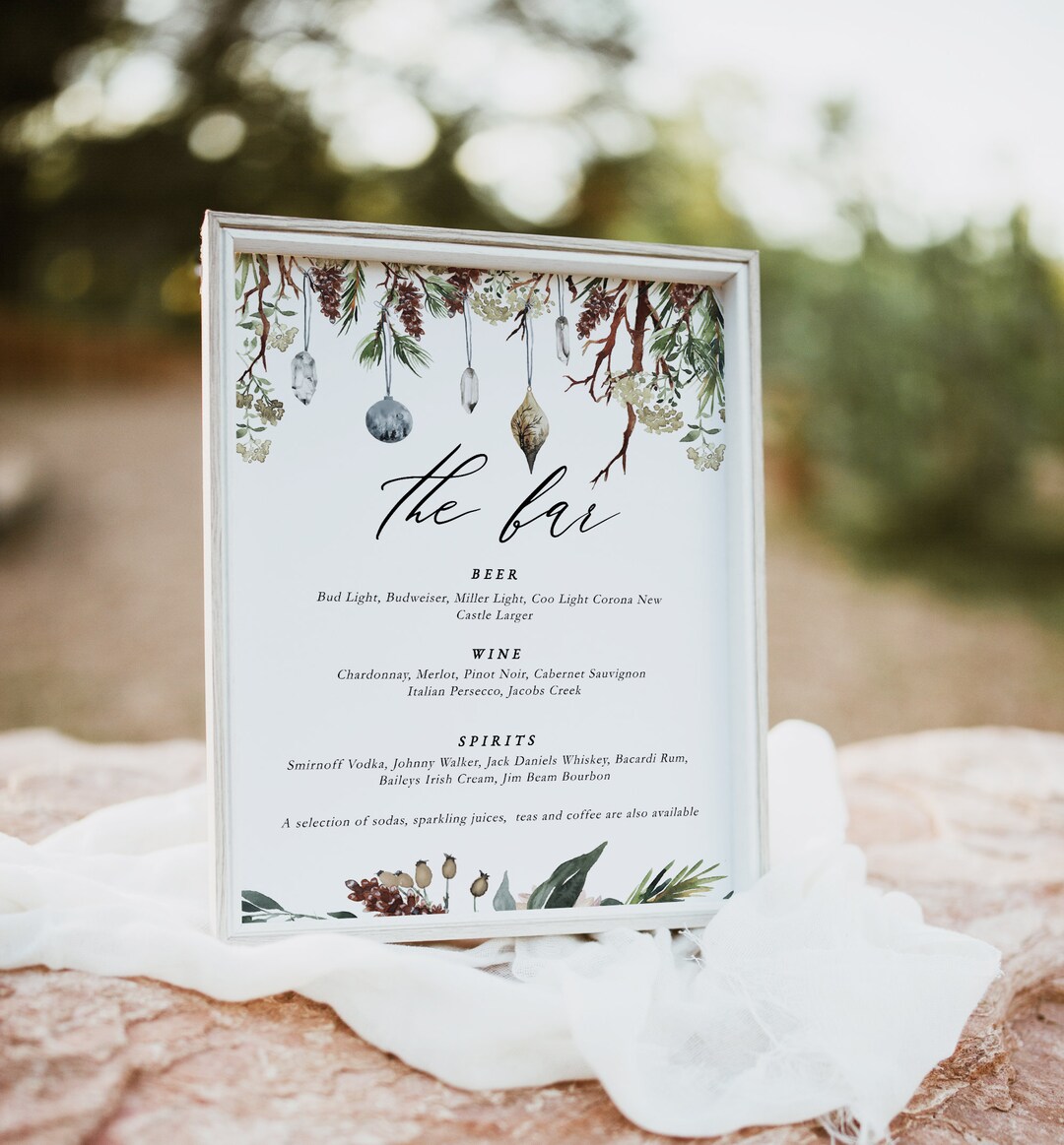 Christmas Bar Menu, Printable Bar Menu, Rustic Christmas Sign, Bar Sign ...