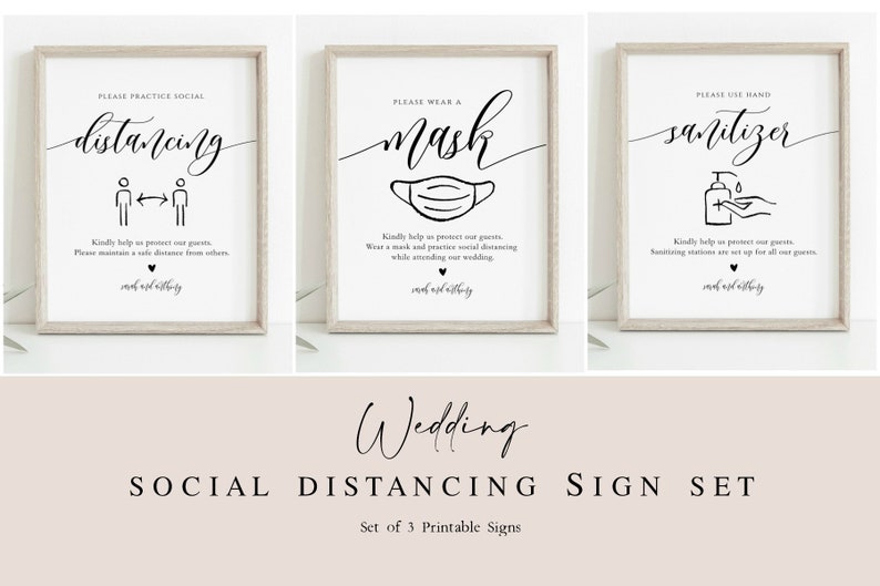 Social Distance Wedding Signs Script Wear a Mask Sign Hand | Etsy