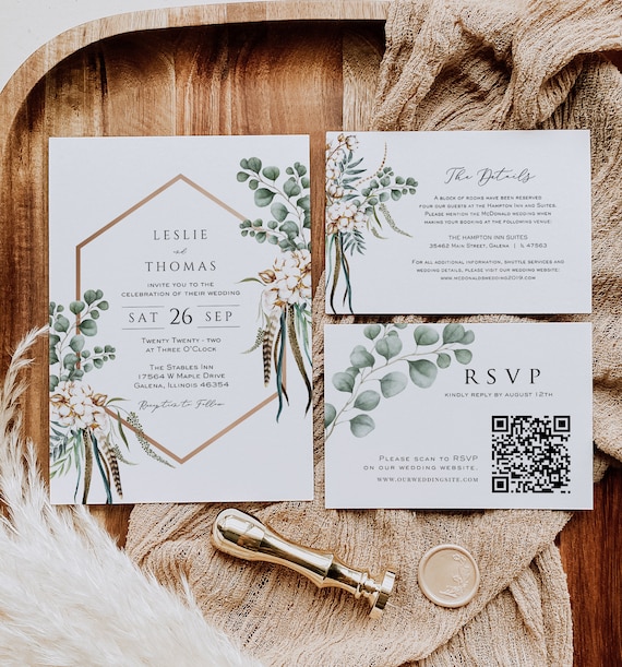Boho Wedding Invitation Suite Wedding Invitation Printable Wedding Invitation Instant Download Edit With TEMPLETT WLP BOH 1349 Etsy