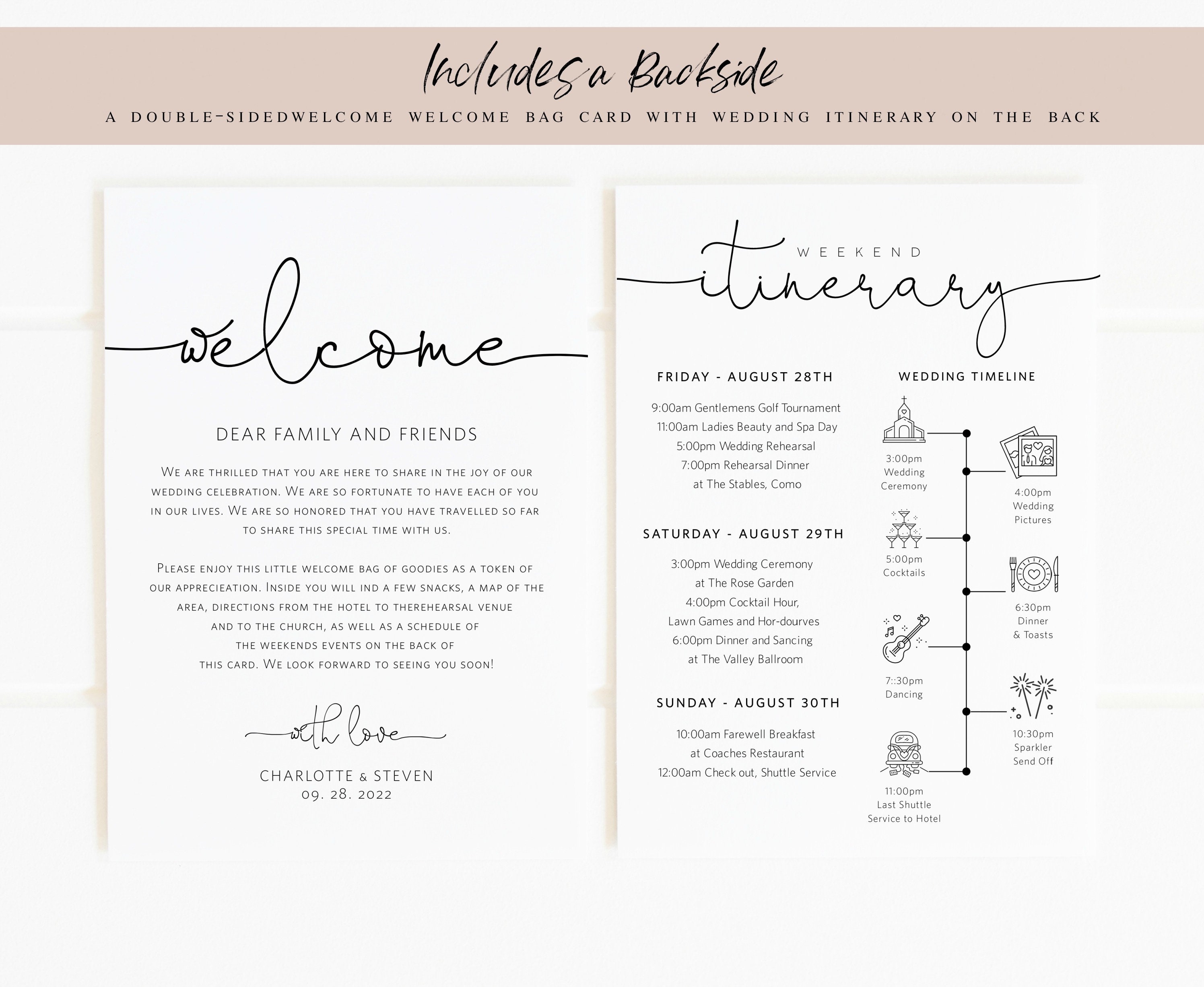 Welcome Letter & Timeline Card Script Wedding Order of - Etsy UK