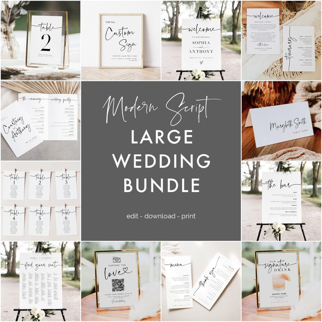 Modern Wedding Bundle, Editable Wedding Invitation Bundle, Calligraphy ...