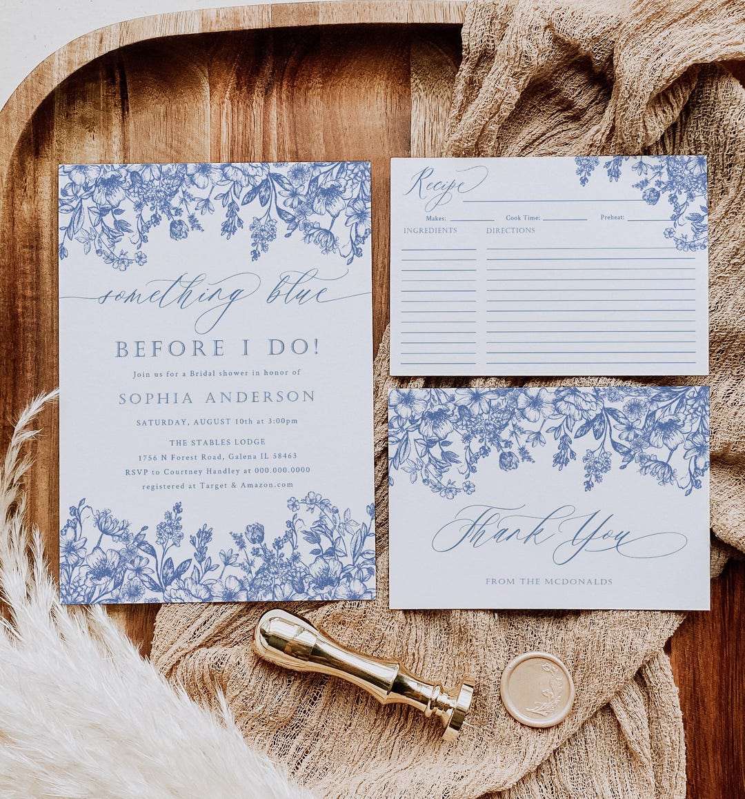 Something Blue Before I Do Invitation Set, Blue Chinoisere Bridal ...