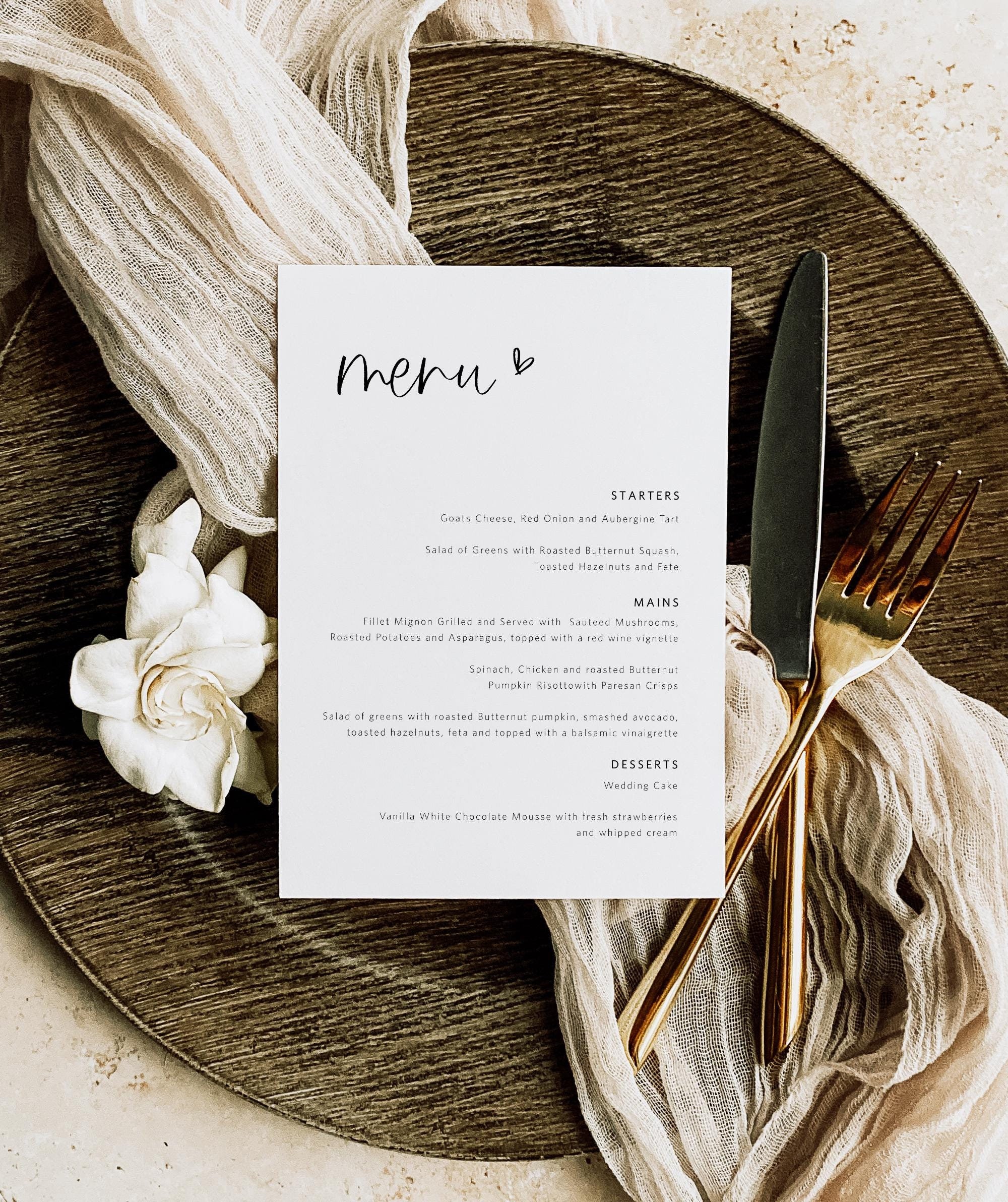 Wedding Menu Template, Printable Menu Card, 5×7 & 8×10 Wedding Menu ...