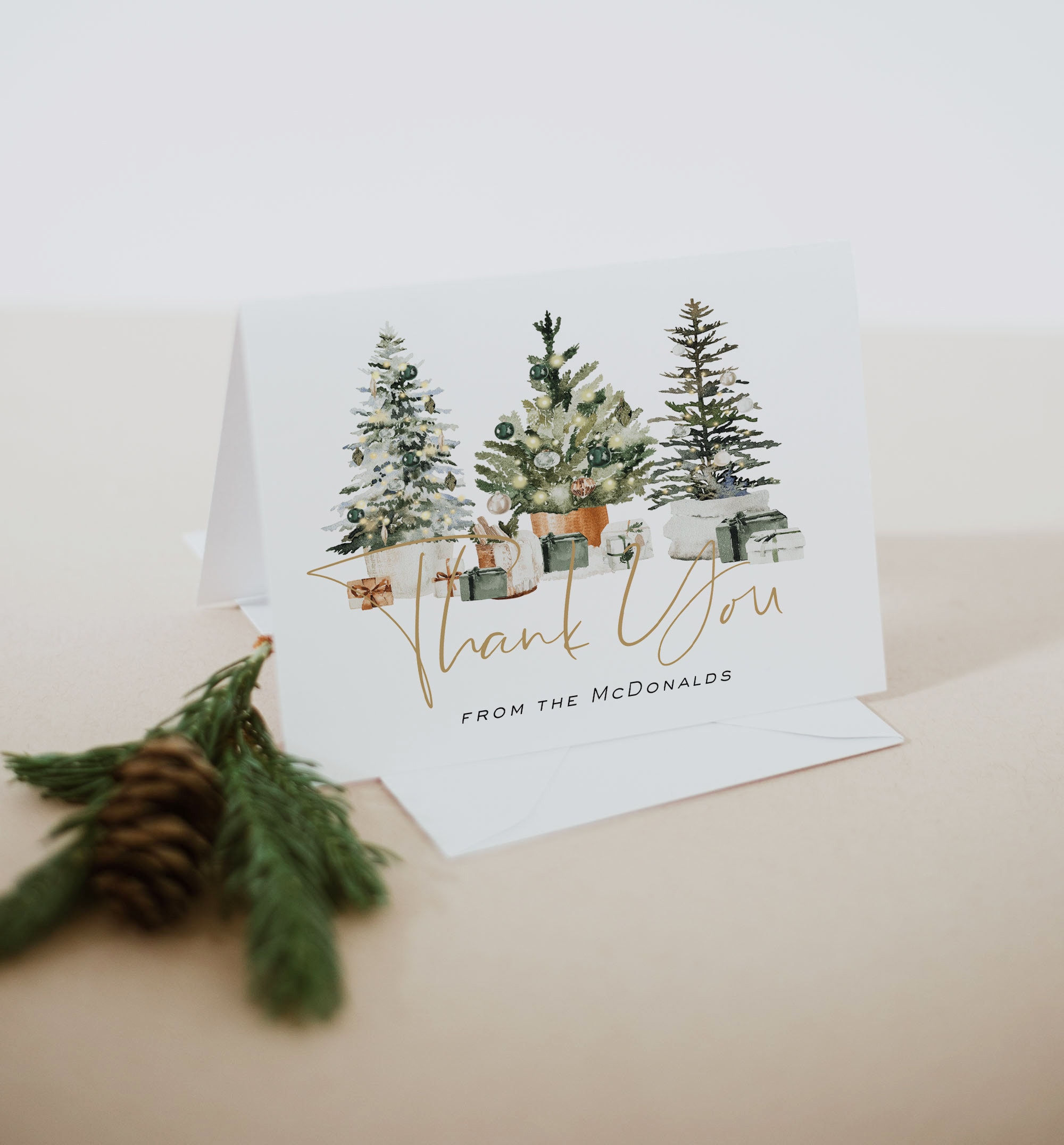 Christmas Thank You Card Template, Thank You Card Printable, Thank You ...