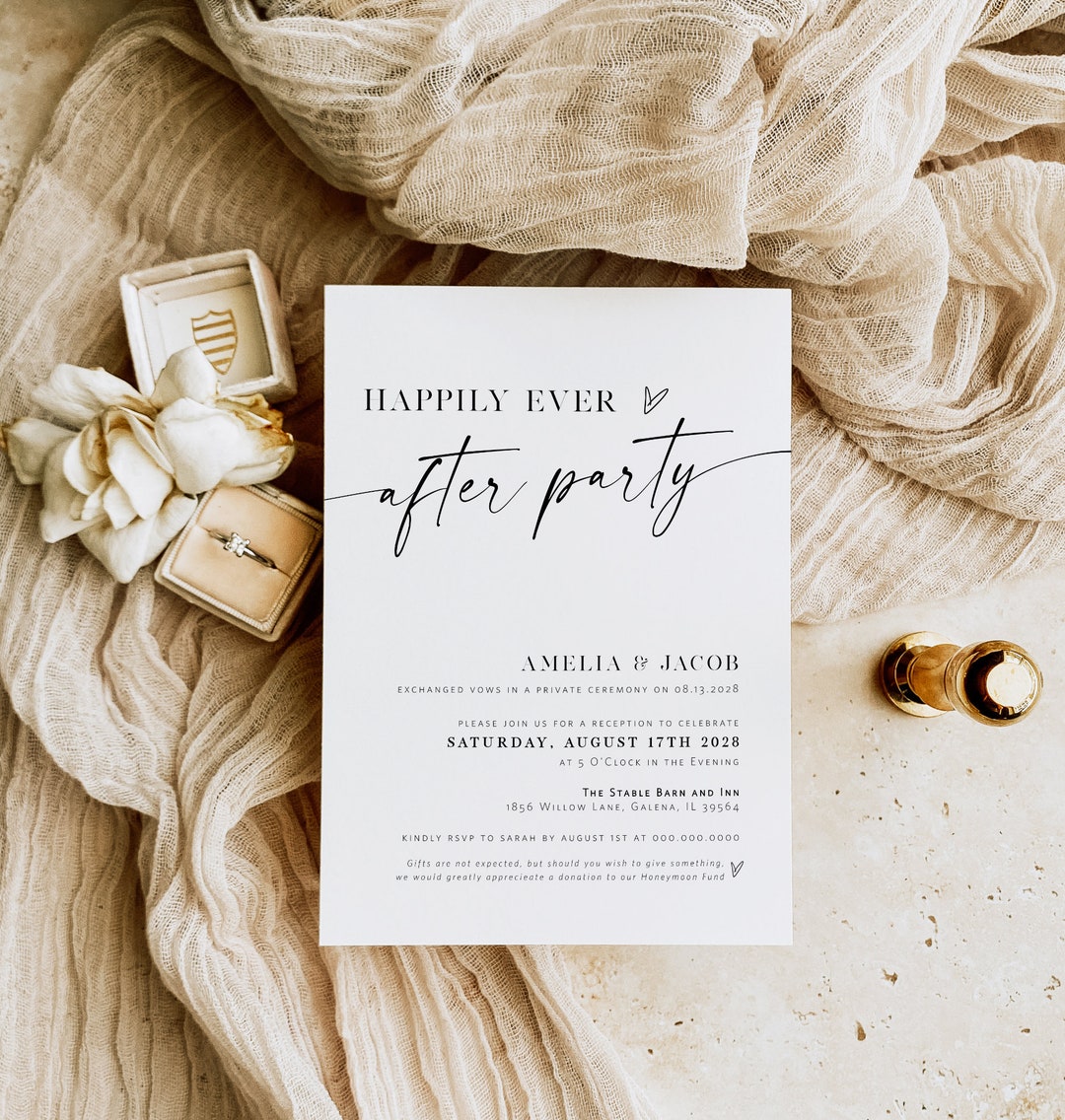Happily Ever After Party Invitation, Minimalist Wedding Elopment ...
