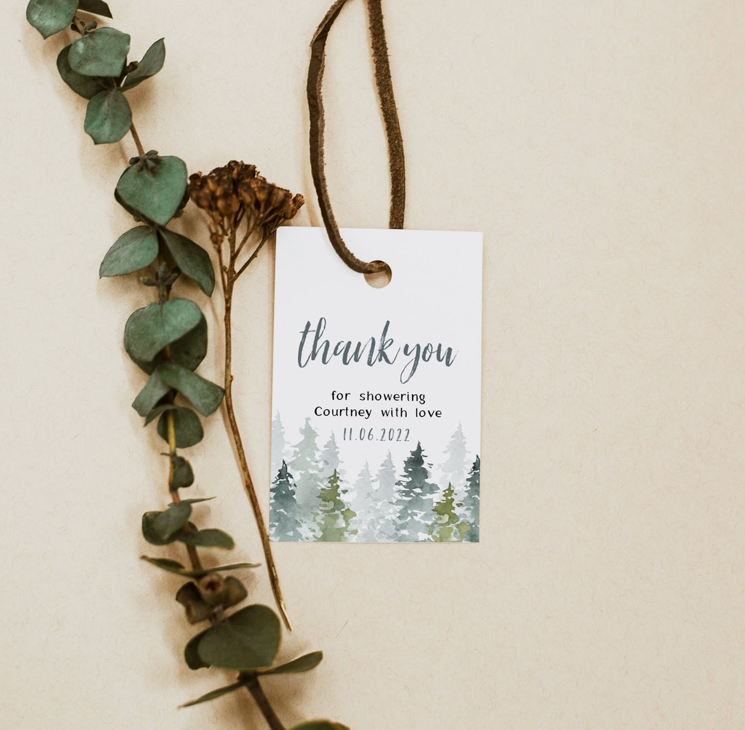 Pine Trees Thank You Tag Template, Printable Pine Trees Thank You Favor ...