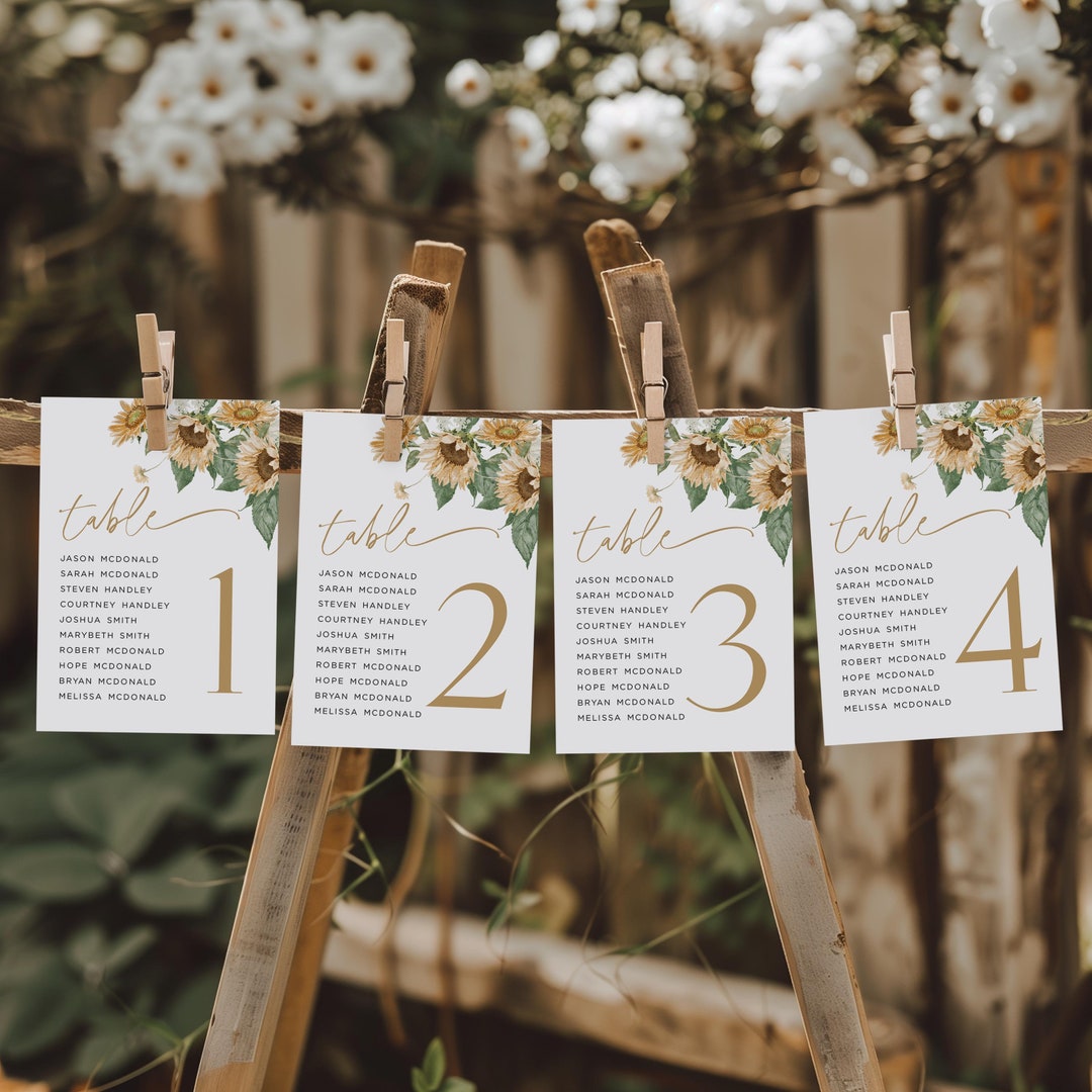 Fall Seating Chart Cards, Autumn Seating Chart Wedding, Sunflower ...