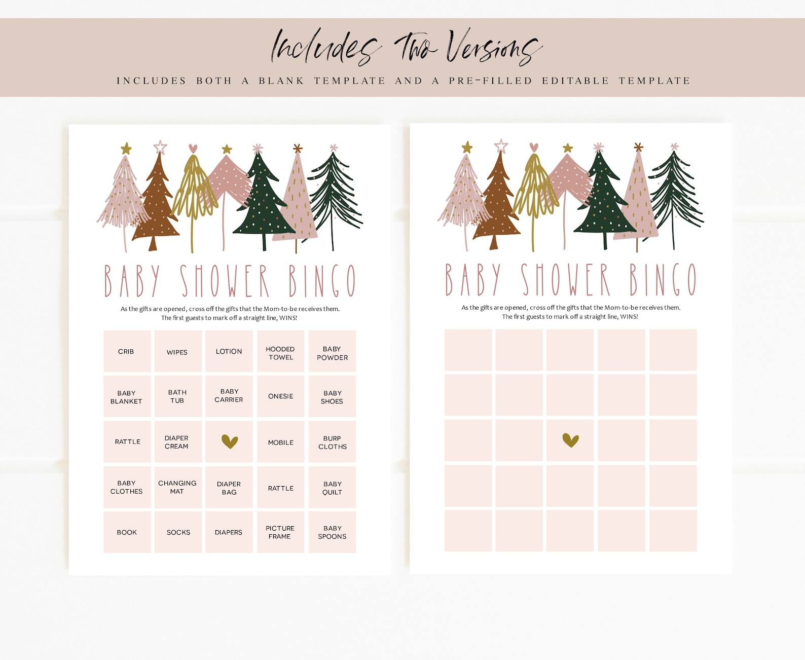 Christmas Baby Bingo, Pink Christmas Baby Shower Game, Printable Bingo ...