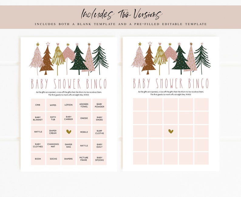 Christmas Baby Bingo, Pink Christmas Baby Shower Game, Printable Bingo ...