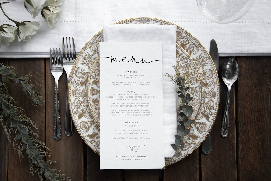 Script Wedding Menu Card, Wedding Menu Template, Script Menu, Printable ...