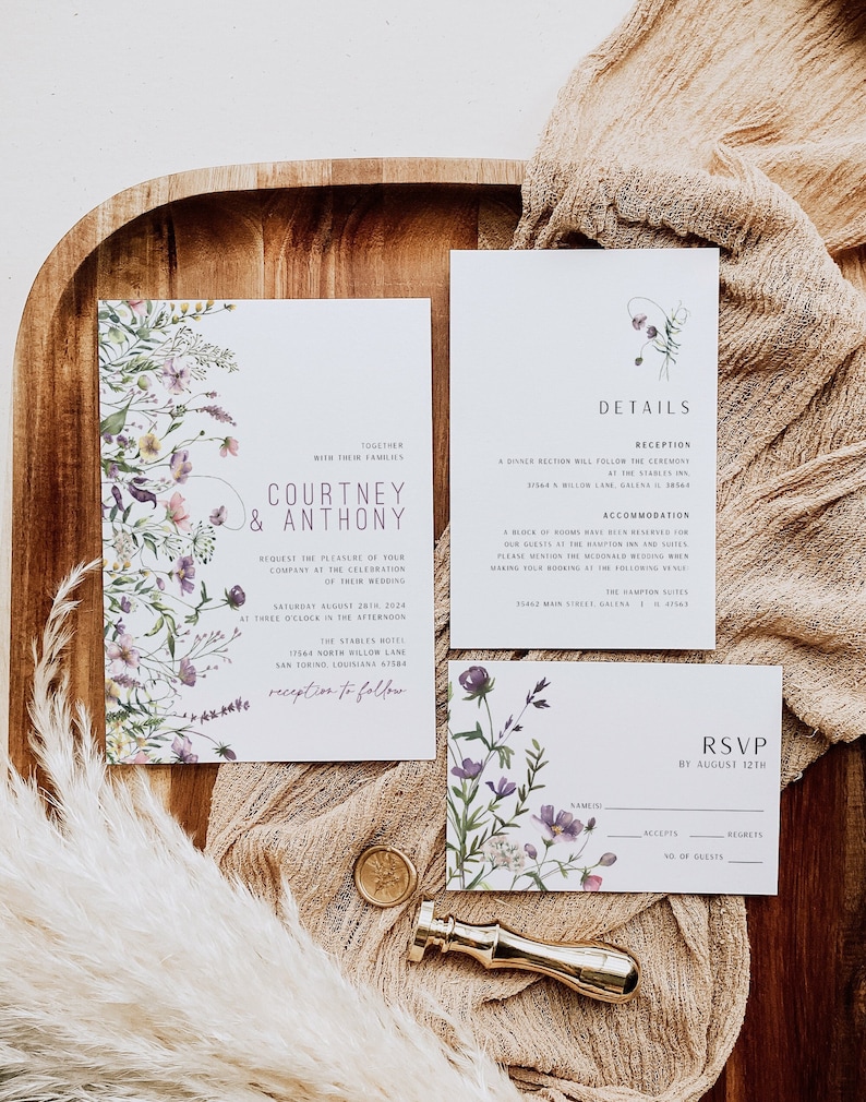 Boho Wedding Invitation Suite Wildflower Wedding Invitation | Etsy