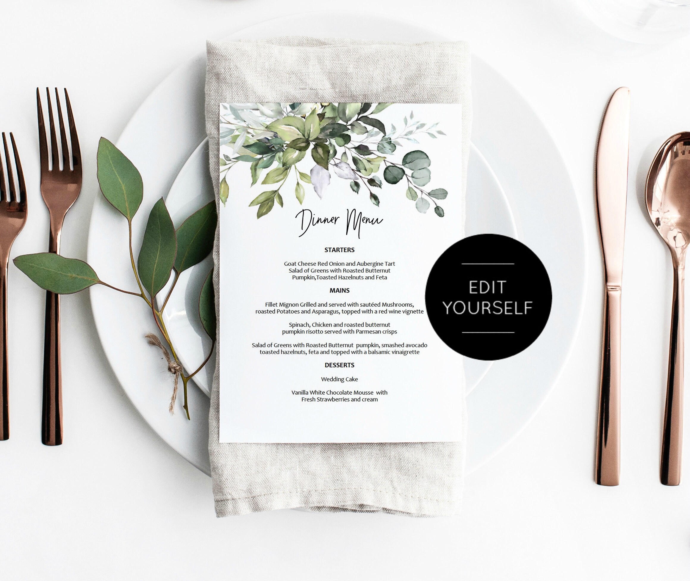 Greenery Menu Template Menu Card Printable Menu 5x7 Instant - Etsy