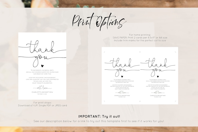 Script Wedding Thank You Note Printable Thank You Card - Etsy