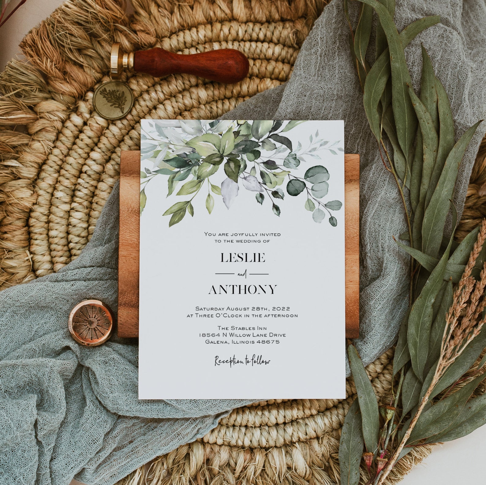 Greenery Wedding Invitation Wedding Invitation Printable - Etsy