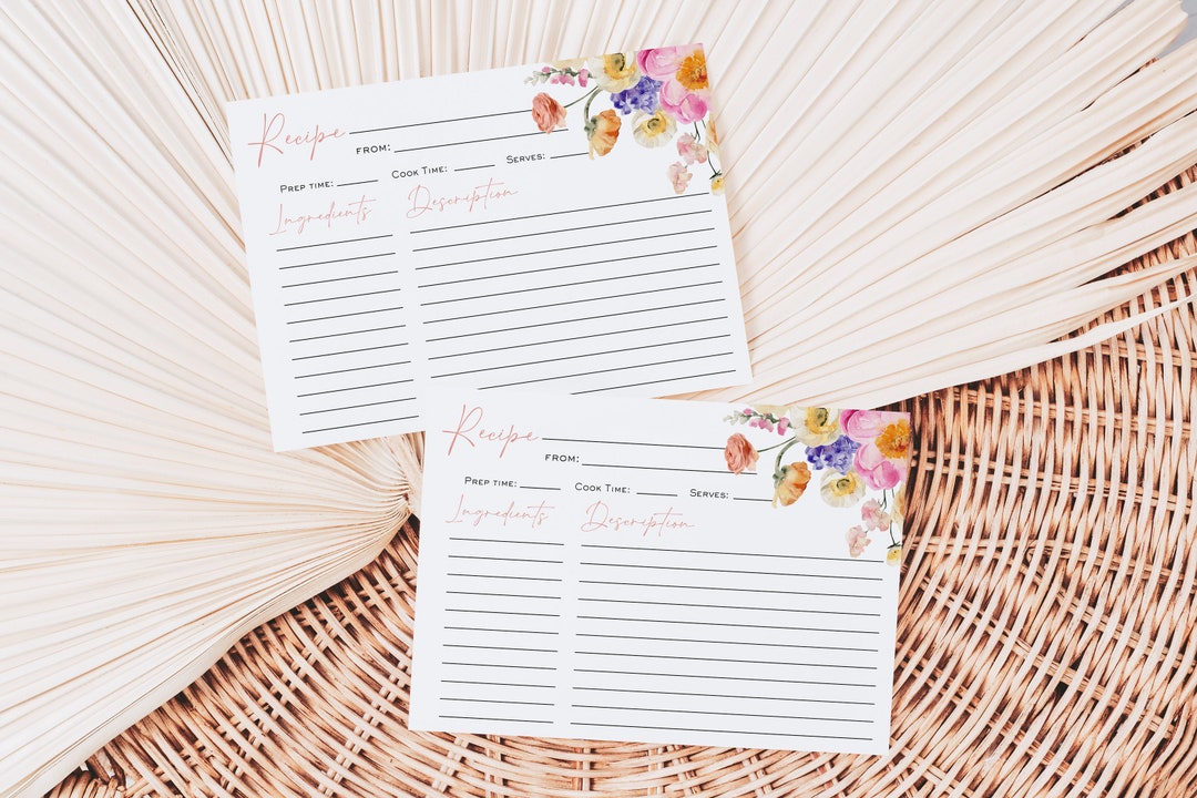 Wildflower Recipe Card, Printable Recipe Card, Floral Recipe Template ...