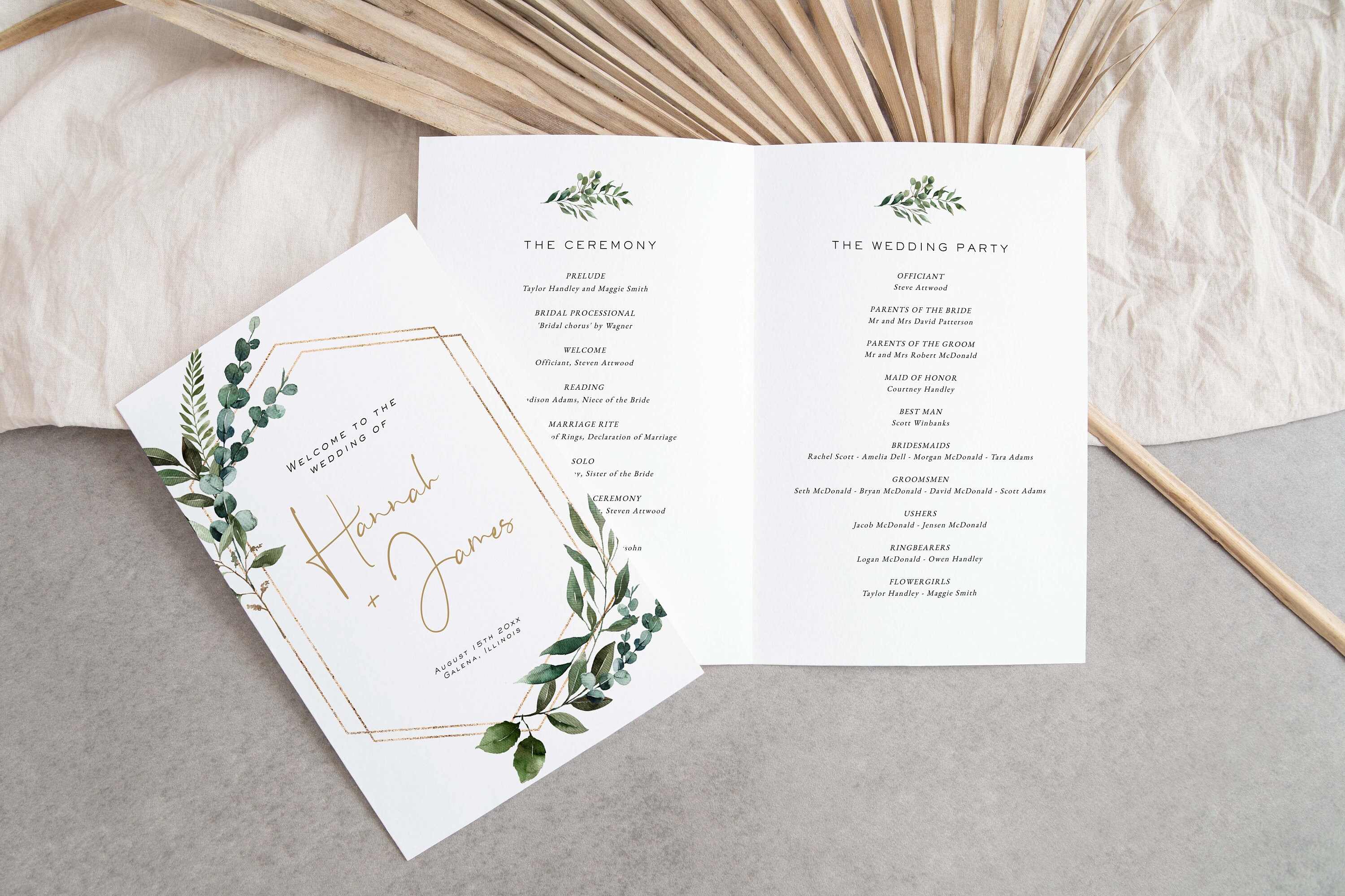 Greenery Wedding Program Template Wedding Program Printable - Etsy