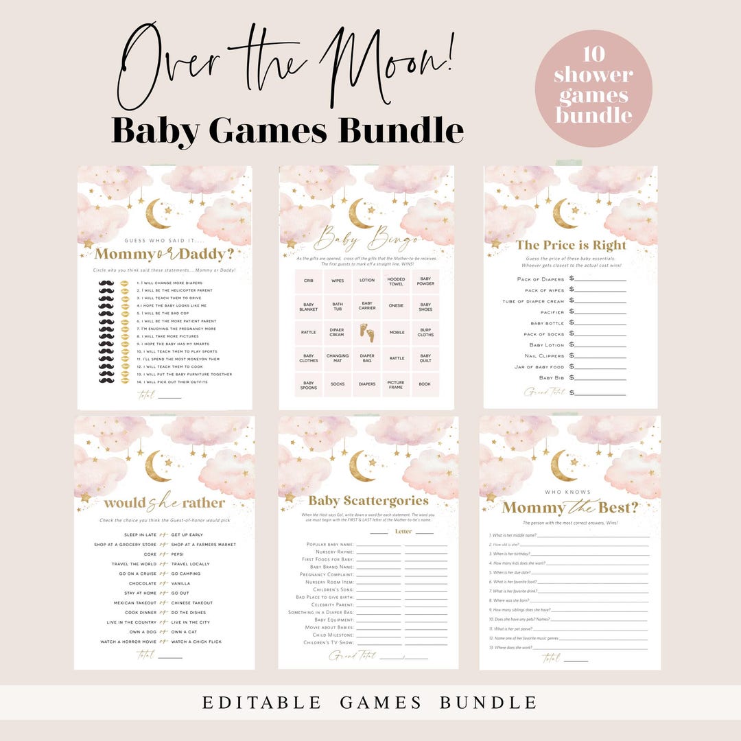 Over the Moon Baby Shower Game Bundle, Baby Shower Games, Twinkle Games ...