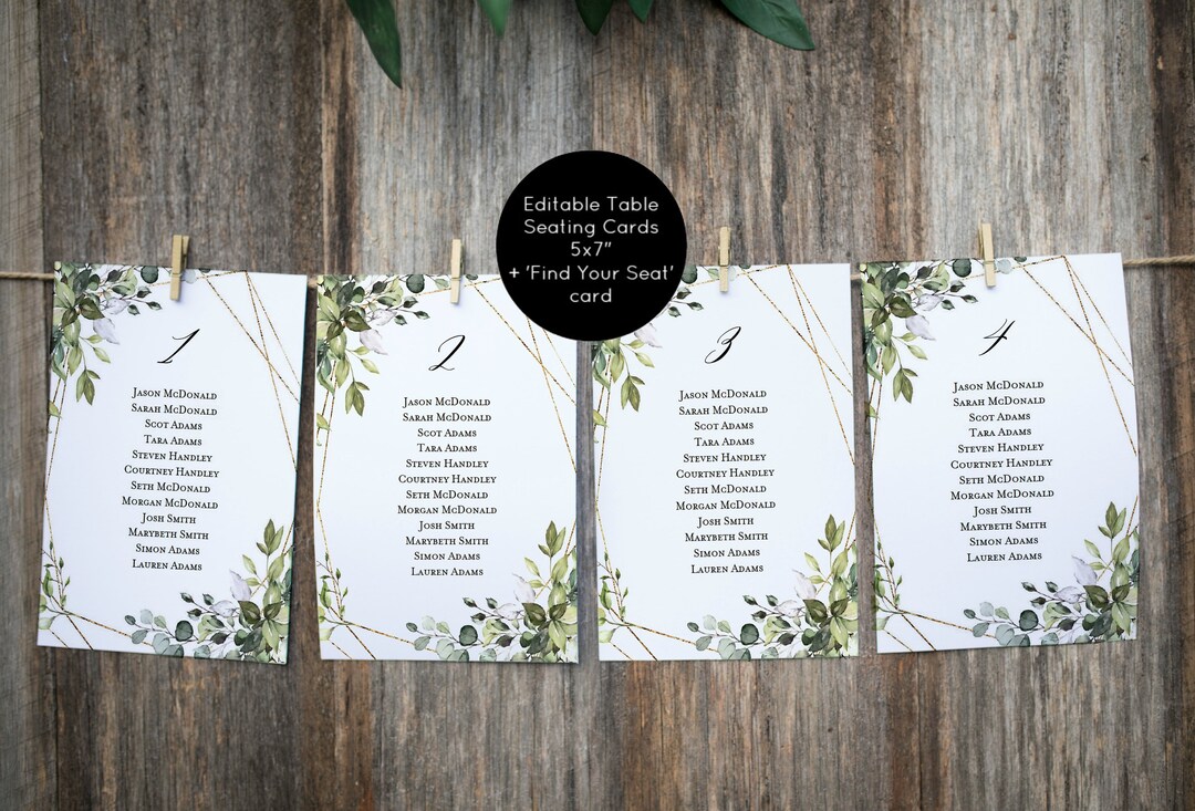 Table Seating Chart, Printable Green Geometric Seating Card Template ...