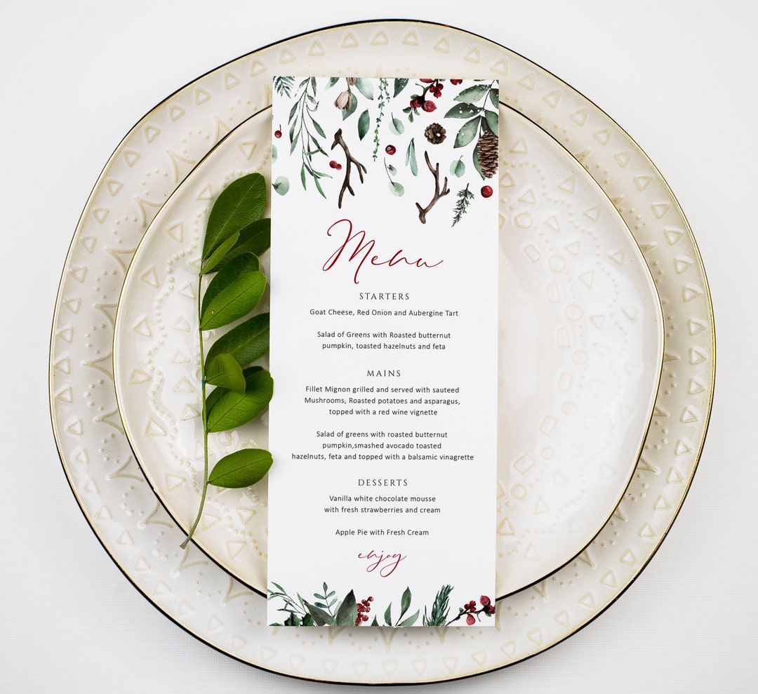 Christmas Menu, Christmas Menu Card, Printable Christmas Menu , 2 Sizes ...