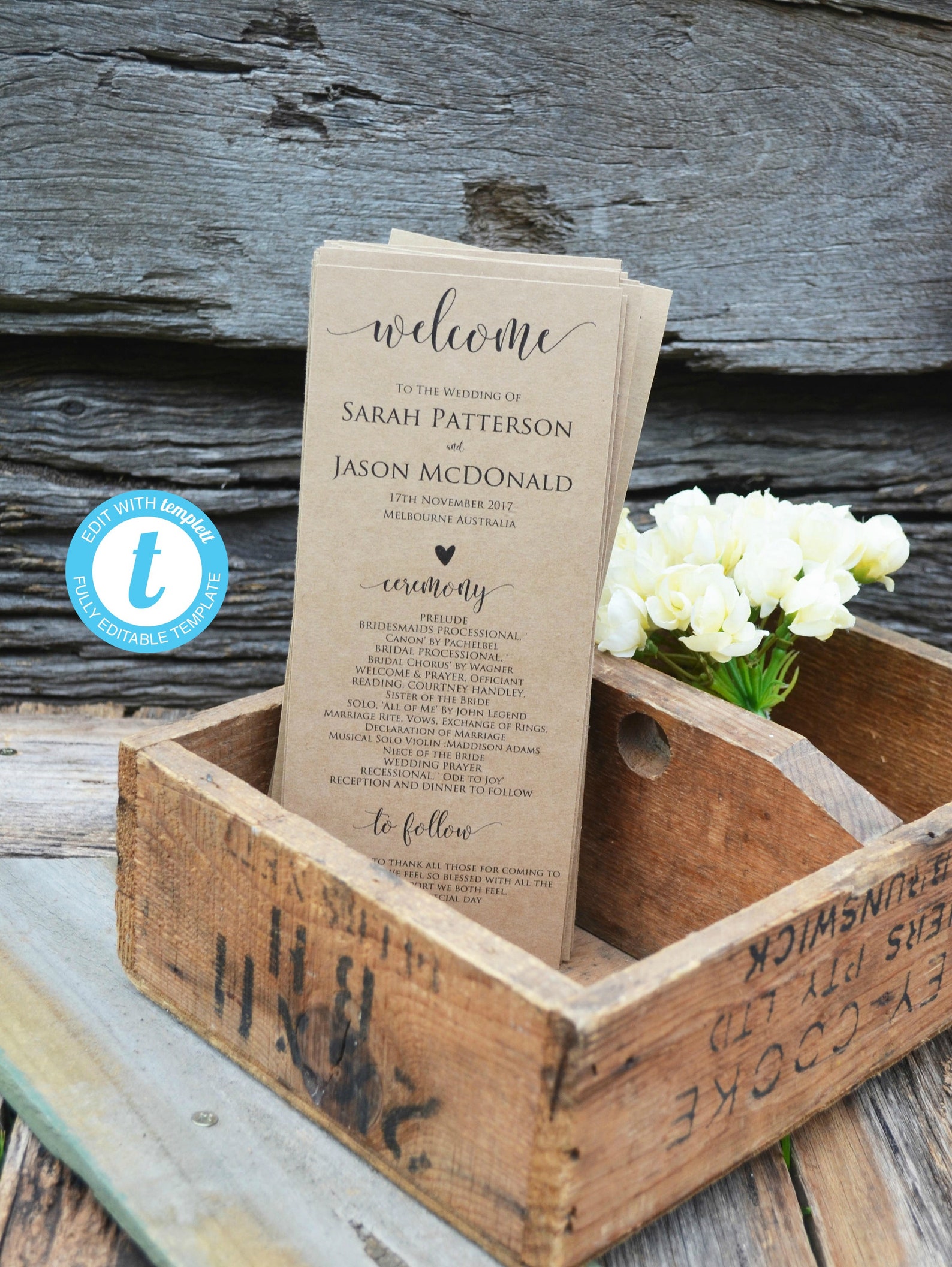 Wedding Program Printable, Rustic Wedding Program Template, Order of ...
