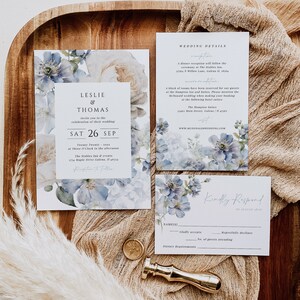 Dusty Blue Wedding Invitation Template, Printable Wedding Invitation ...
