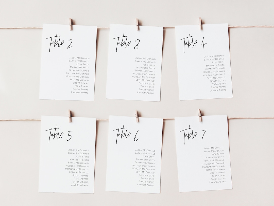 Seating Chart Cards, Table Seating, Wedding Seating Cards, Script ...