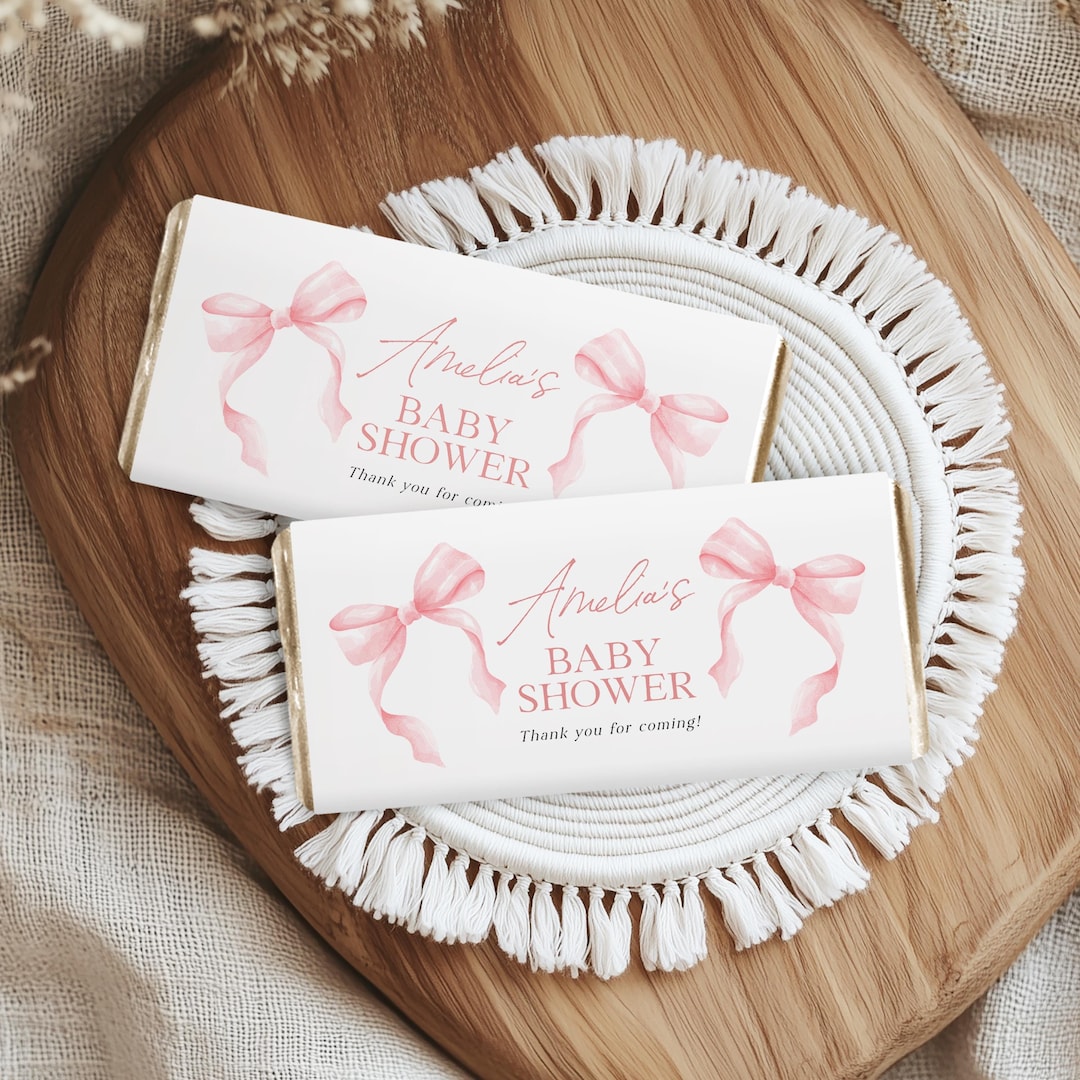 Editable Pink Bow Chocolate Bar Wrapper Template, Candy Bar Wrapper ...