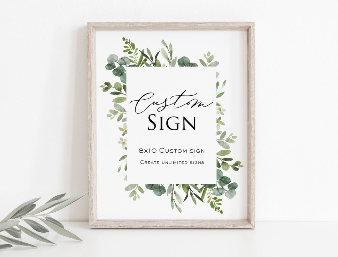 Greenery Custom Sign, (portrait and Landscape), Editable Sign Template ...