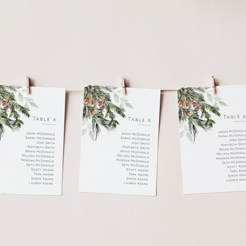 Christmas Seating Chart Cards Holiday Seating Chart Wedding - Etsy