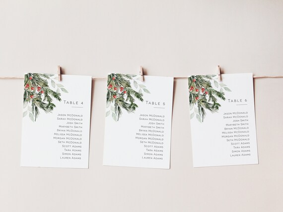 Christmas Seating Chart Cards Holiday Seating Chart Wedding - Etsy