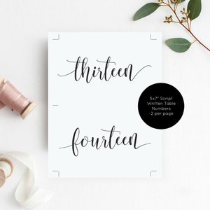 Table Numbers Printable, Script Table Numbers Template, Set 1-40 ...