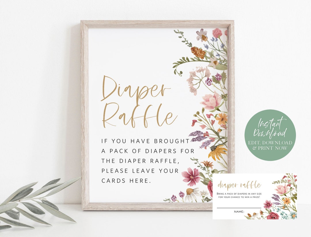 Wildflower Baby Shower Diaper Raffle Sign and Raffle Tickets, Diaper ...