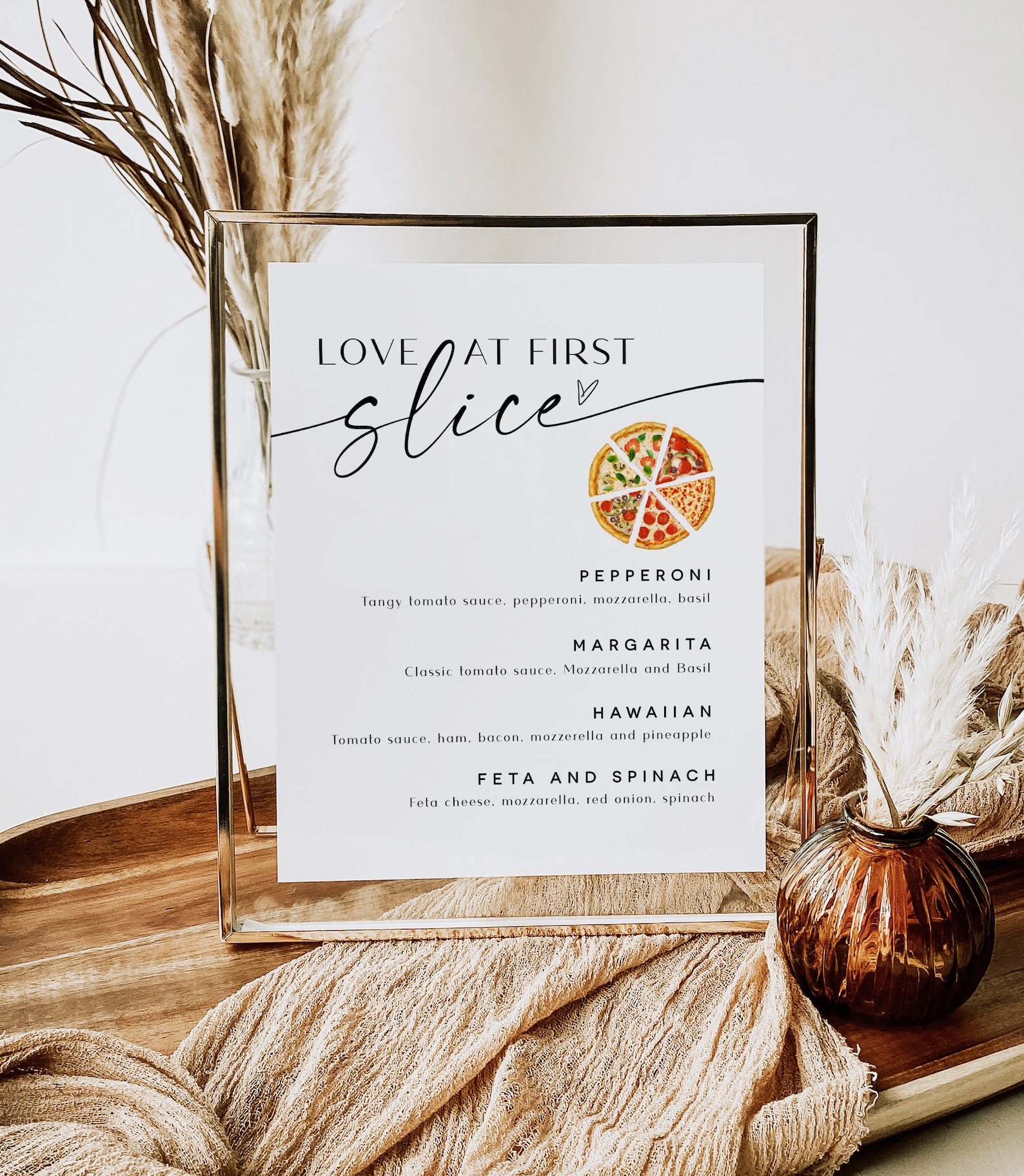 Love at First Slice Pizza Sign, Pizza Bar Sign, Editable Pizza Menu ...