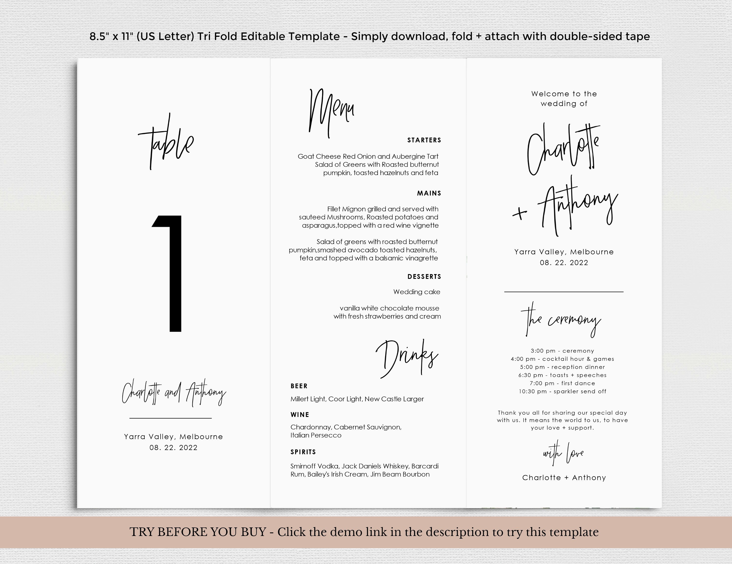 Script Wedding Tri-fold Table Number Tri-fold Table Menu | Etsy