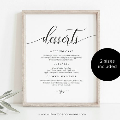 Dessert Menu Sign Printable Desserts Sign Template Printable - Etsy