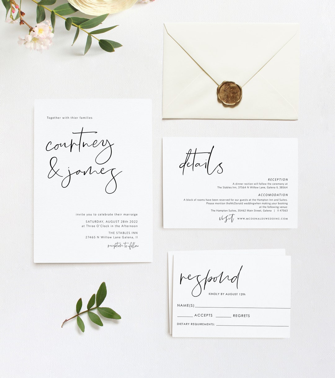 Script Wedding Invitation, Modern Wedding Invitation, Templett Wedding ...