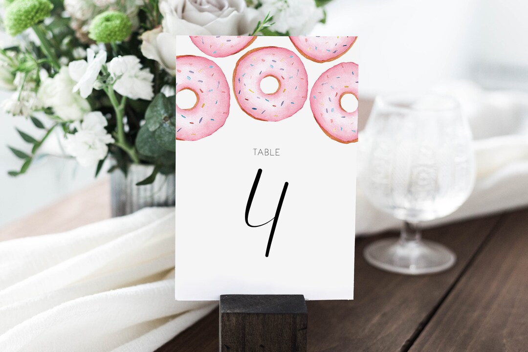 Donut Table Numbers, Printable Table Numbers Template, Pink and Blue ...