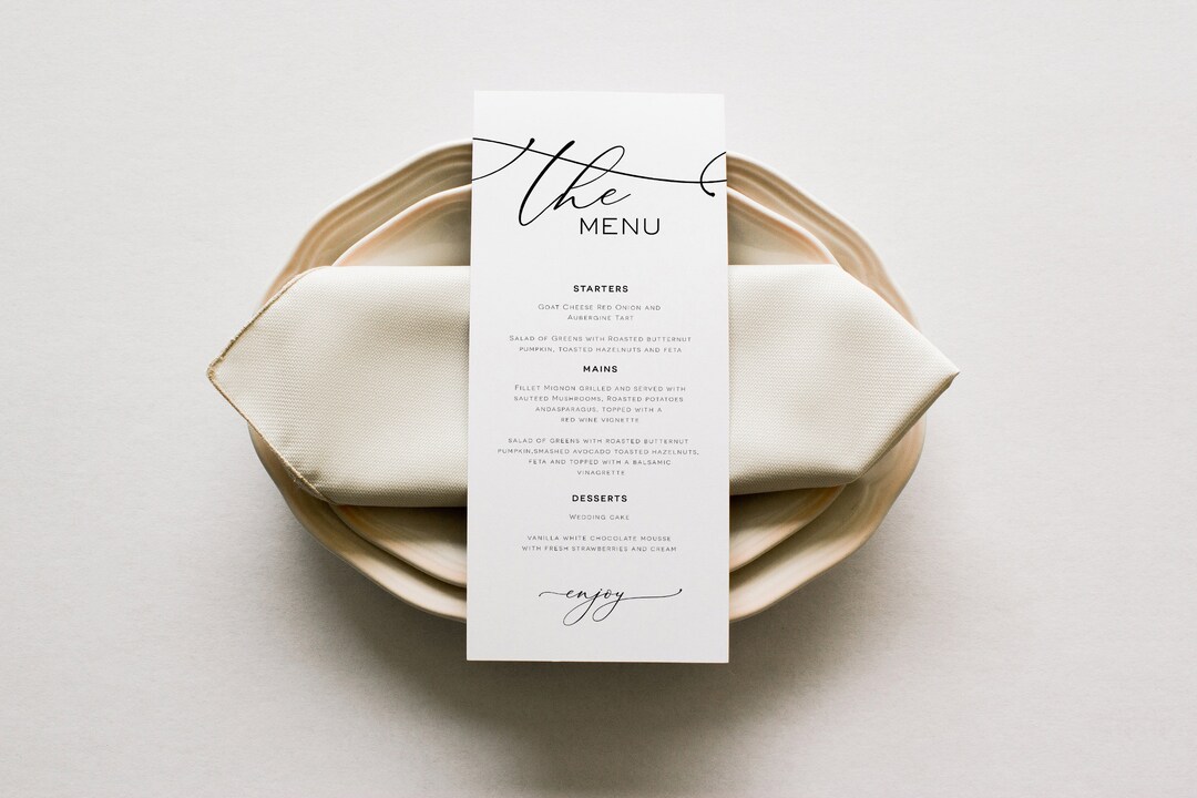 Script Menu Card, Printable Menu, Calligraphy Menu Card, Instant ...