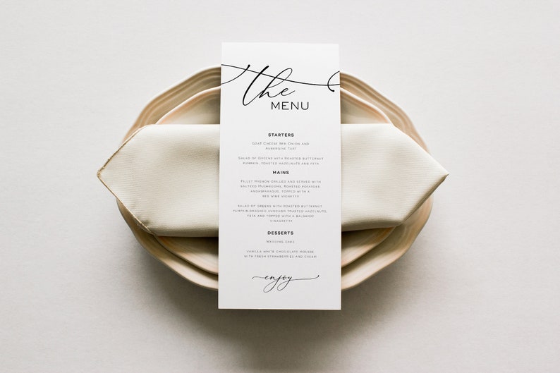Script Menu Card Printable Menu Calligraphy Menu Card - Etsy